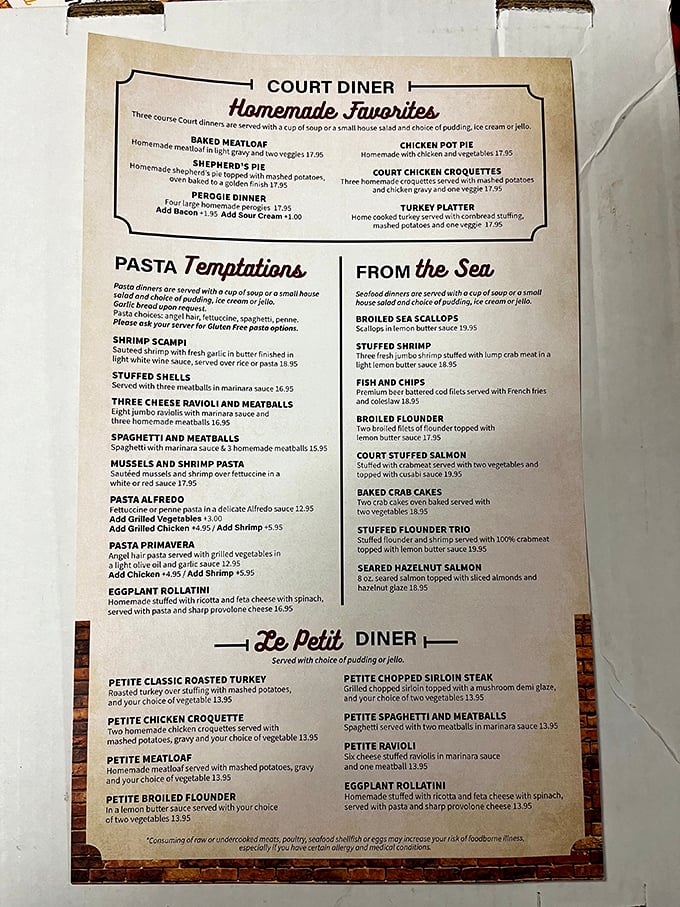 The menu reads like a love letter to comfort food classics, with "Homemade Favorites" that actually deserve the title.