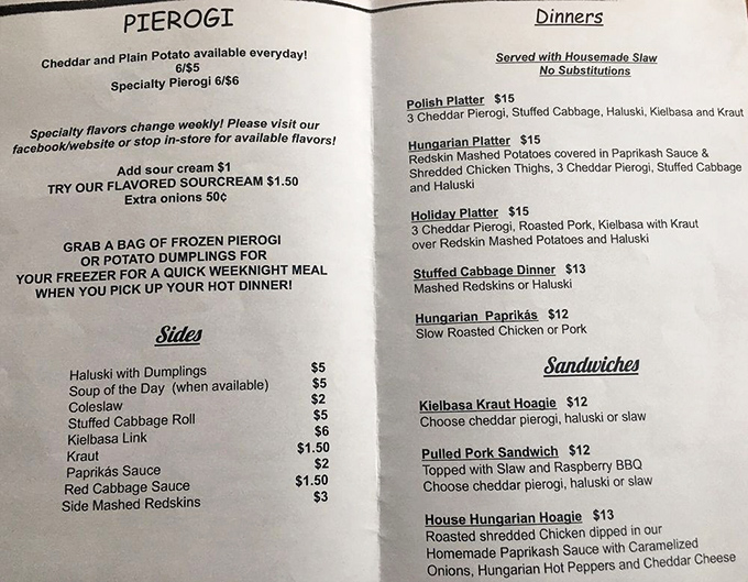 This menu isn't just a list of dishes&mdash;it's a roadmap to Eastern European comfort food paradise. The Polish Platter is calling your name!