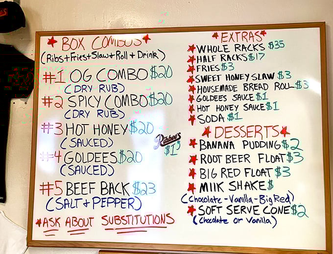 A menu board that cuts to the chase &ndash; no fancy fonts or pretentious descriptions, just a straightforward roadmap to barbecue bliss.