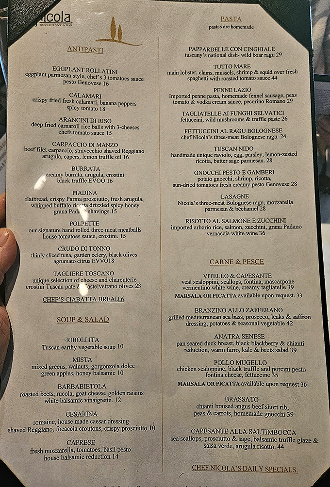 Reading this menu is like planning a gastronomic tour of Italy without the jet lag or suspicious airport pasta.