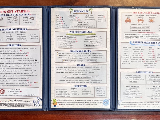 This menu isn't just a list of options&mdash;it's a maritime treasure map where X marks the spot for your next favorite dish.