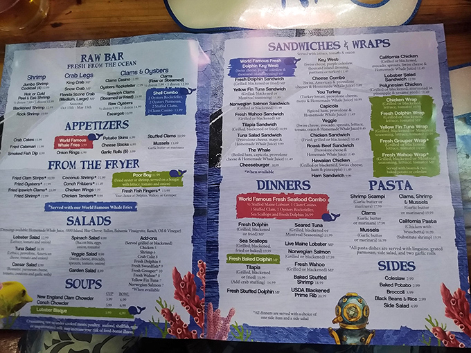 A menu that reads like a love letter to the ocean. The highlighted specialties aren't suggestions – they're maritime commandments from Neptune himself.