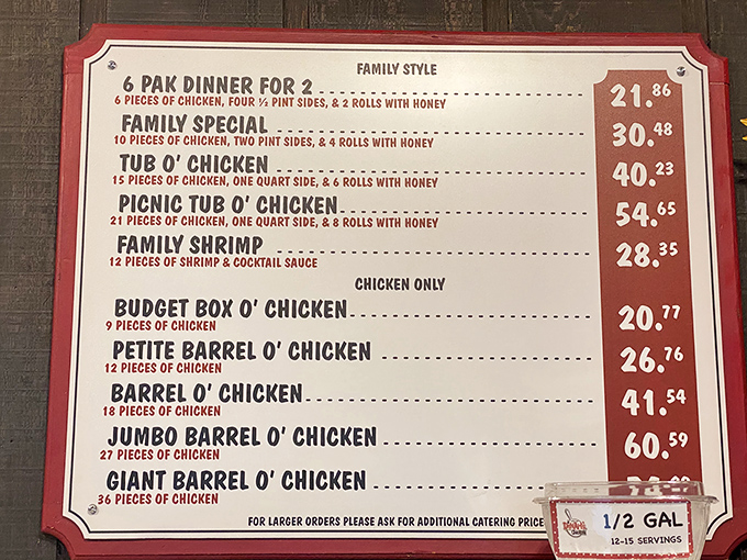 The menu reads like poetry for the hungry soul. "Tub O' Chicken" isn't just a meal&mdash;it's a commitment to happiness.