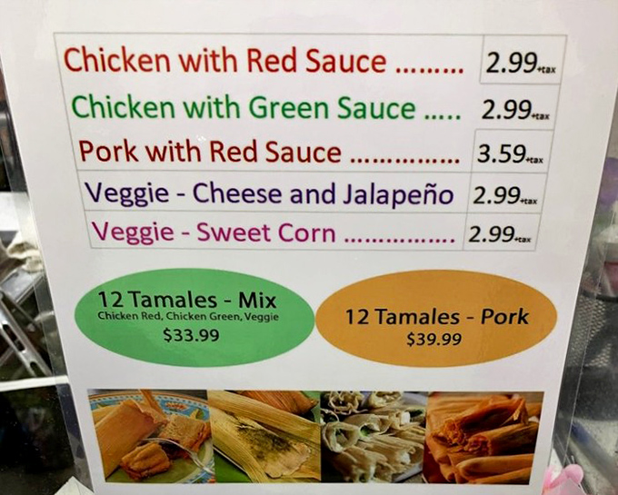 The menu board tells the delicious truth—these tamales aren't just food, they're an affordable luxury that puts most fancy restaurant offerings to shame.