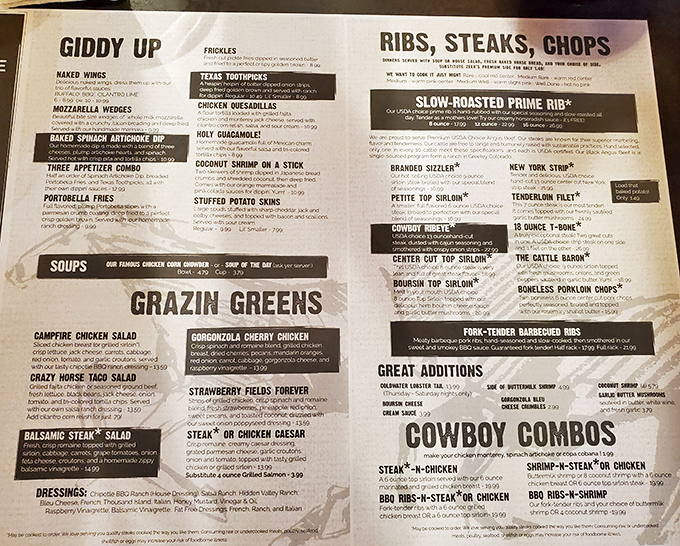 A menu that doesn't mess around. When they say "Giddy Up," they're not talking about horses&mdash;they're preparing your taste buds for the ride of their lives.
