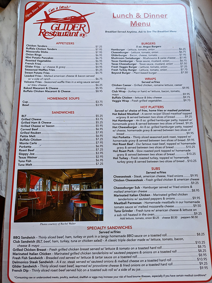 The menu board tells you everything you need to know: smoked fish, German potato salad, and prices that won't make your wallet weep.