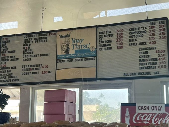 A menu board that reads like poetry to the sugar-obsessed. Decisions, decisions... when "one of each" isn't socially acceptable, this wall of possibilities becomes your sweet dilemma.