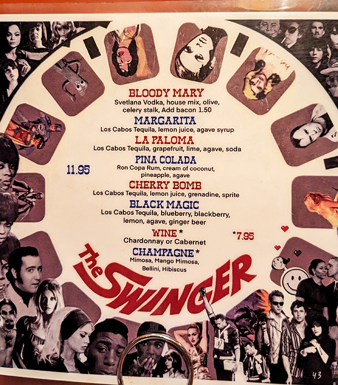 This isn't just a drink menu &ndash; it's a time machine with cocktails. The collage of cultural icons surrounding these libations tells you you're somewhere special.