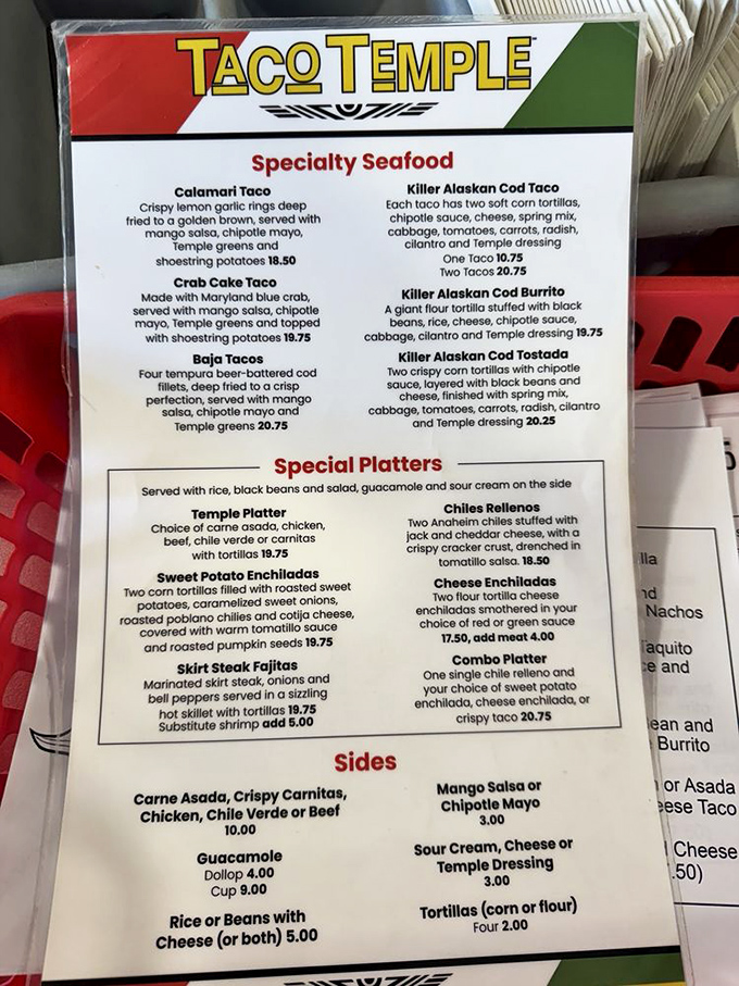 This menu isn't just a list of food&mdash;it's a roadmap to happiness. The Killer Alaskan Cod Taco beckons like a siren song.