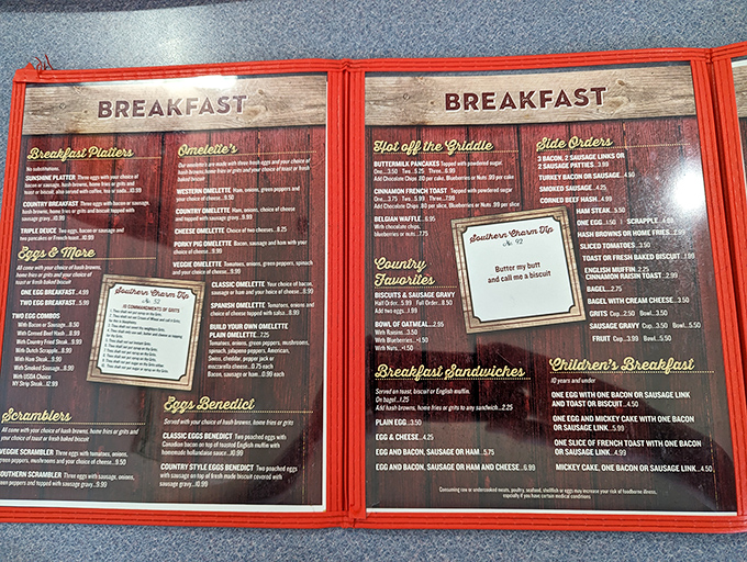 Not so much a menu as a treasure map to happiness. Each section promises a different path to breakfast nirvana.