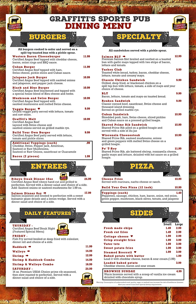 This menu isn't just a list of food&mdash;it's a roadmap to happiness. The Saturday prime rib special is circled for a reason, folks.