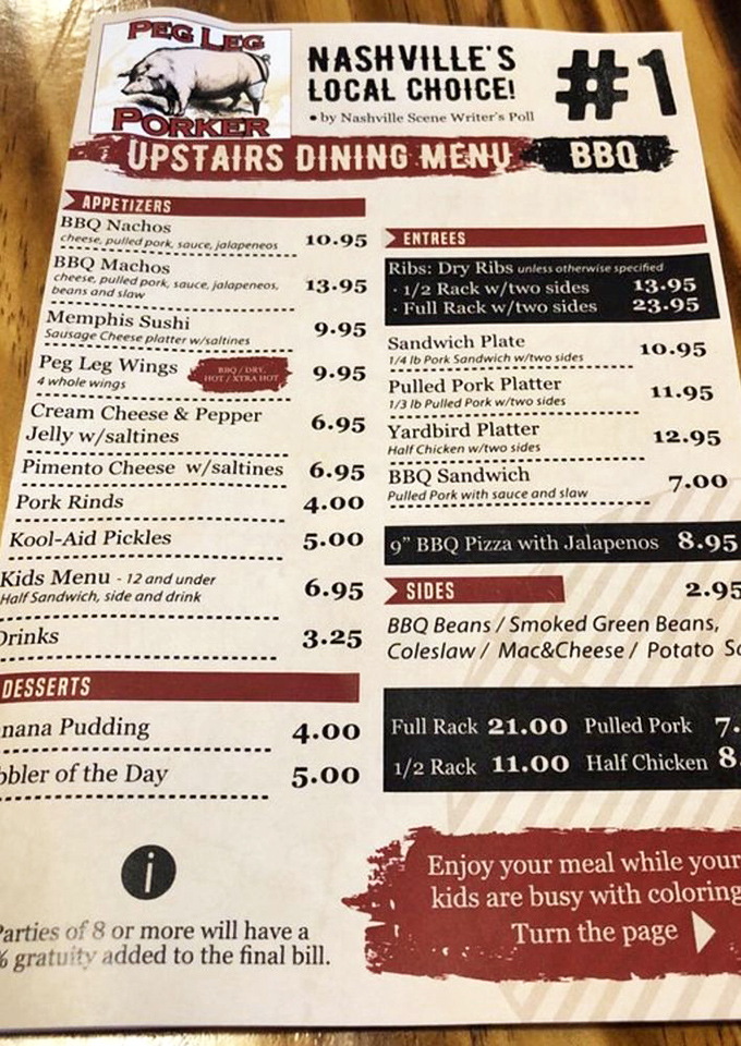 This menu reads like barbecue poetry&mdash;Memphis Sushi, Kool-Aid Pickles, and the star of the show: that legendary pulled pork sandwich.