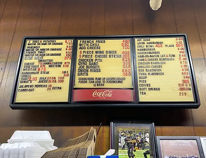 No fancy digital displays here! This classic menu board tells you everything you need to know&mdash;simple food done right, at prices that won't break the bank.