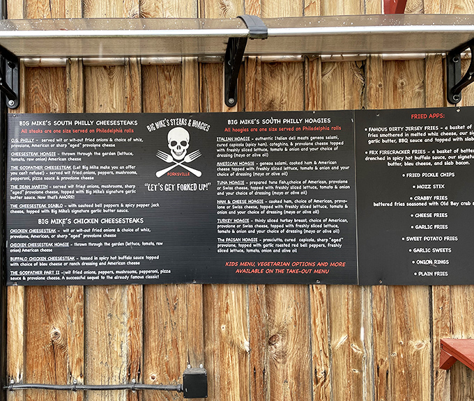 The menu board's skull and crossbones warns "LET'S GET FORKED UP!"&mdash;a punny promise that what follows will be deliciously rebellious.