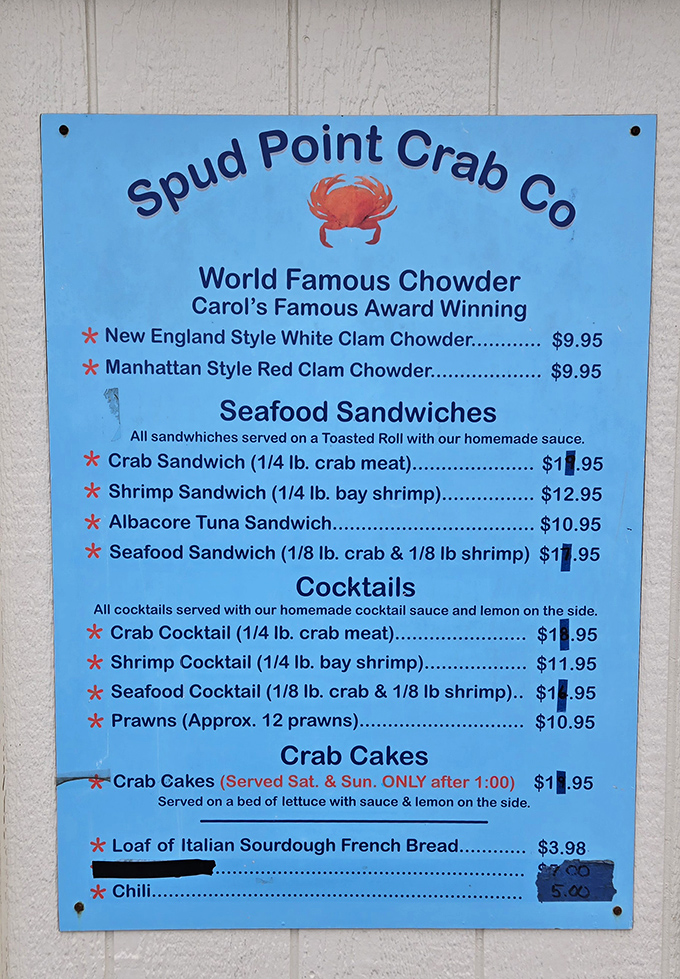 This menu isn't just a list of options—it's a roadmap to happiness. Note how "World Famous Chowder" isn't just bragging; it's a promise.