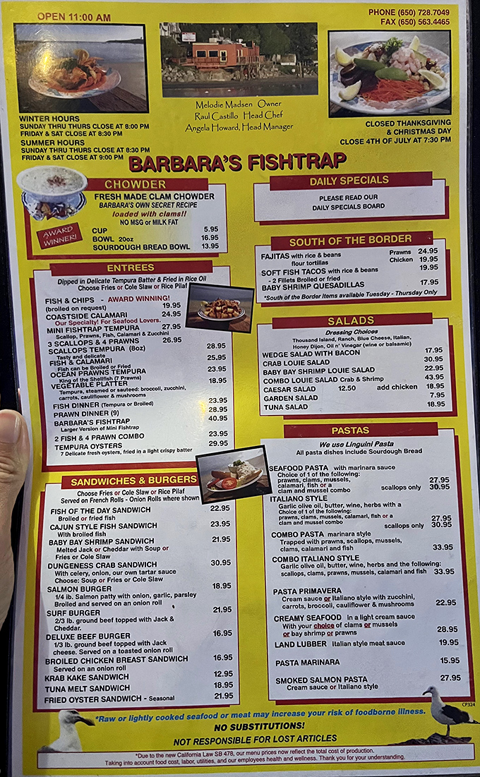 A menu that cuts right to the chase: legendary chowder, award-winning seafood, and zero pretension. The best kind of reading material.