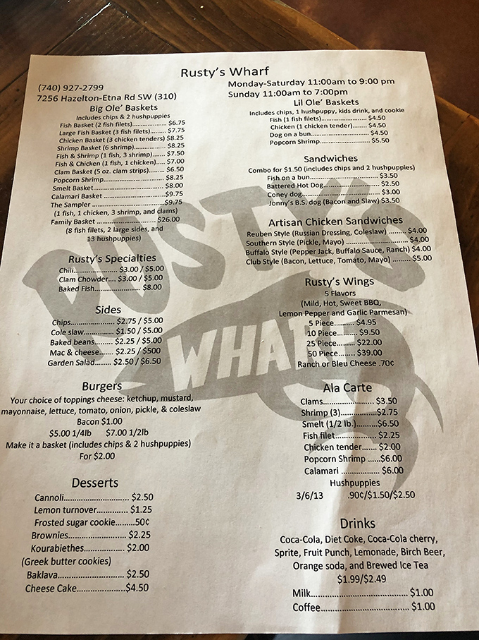 A menu that reads like seafood poetry&mdash;simple, direct, and promising delights from both land and sea without fancy culinary jargon.