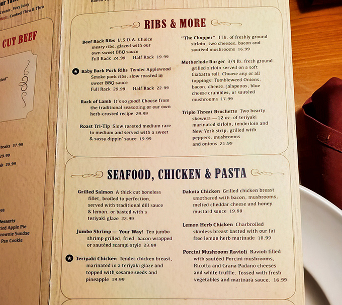 A menu that doesn't mince words&mdash;just meat. The "Ribs & More" section is where dreams are made and diets go to die.