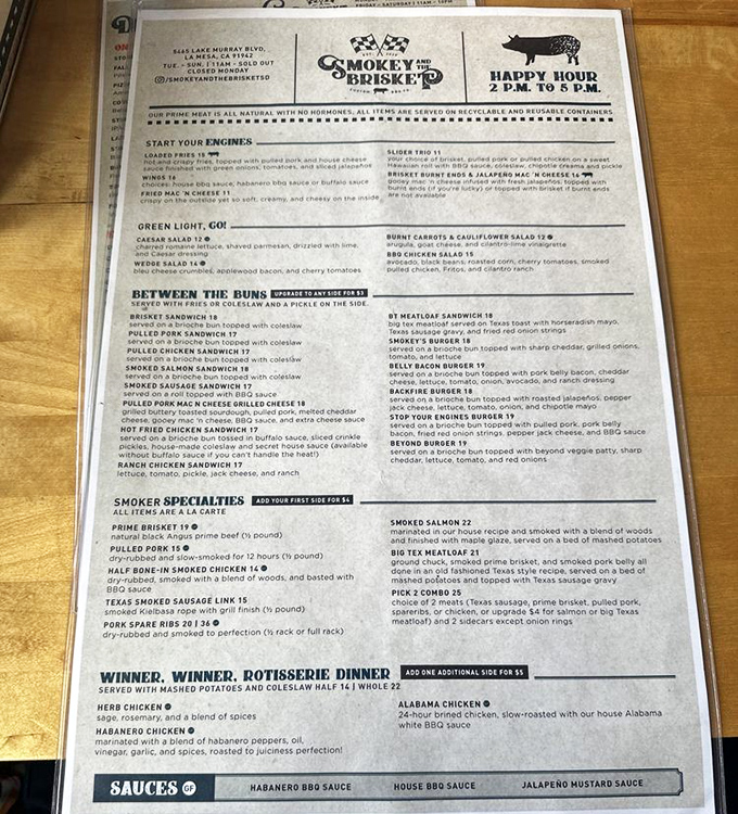 This menu isn't just a list of options&mdash;it's a roadmap to happiness. "Start Your Engines" indeed!