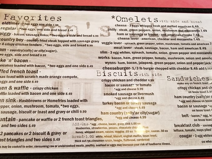 A menu that tells you everything you need to know without pretentious descriptions. The "Favorites" section isn't marketing&mdash;it's a public service announcement.
