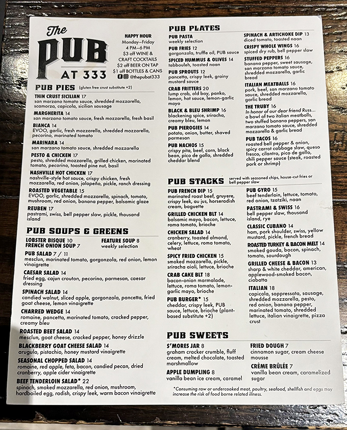 A menu that reads like a love letter to comfort food, elevated just enough to make you feel fancy without needing to Google any ingredients.