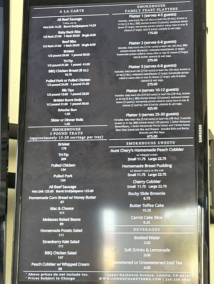 The menu board at Harry's reads like a love letter to smoked meat enthusiasts. Decision paralysis has never been so delicious.