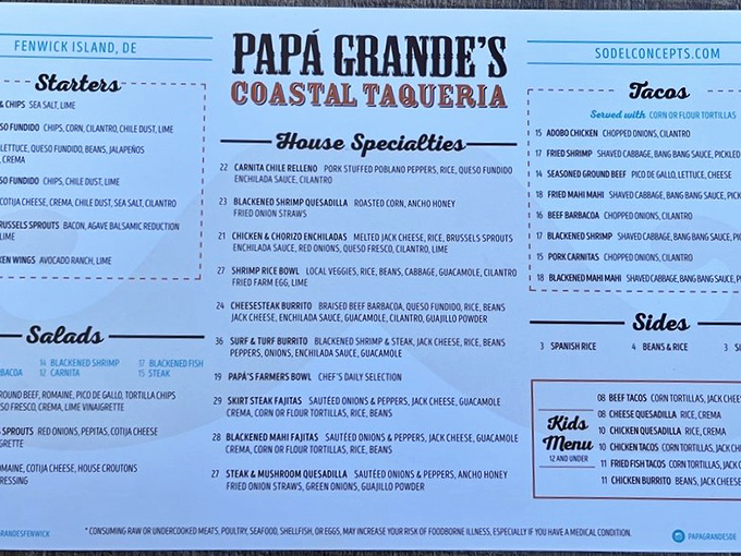 This menu isn't just a list of dishes—it's a roadmap to flavor country where every path leads to deliciousness.