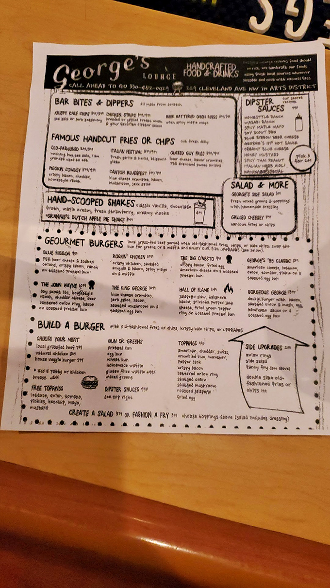 This isn't just a menu&mdash;it's a roadmap to happiness. Note the "hand-scooped shakes" section, which might as well read "guaranteed joy."