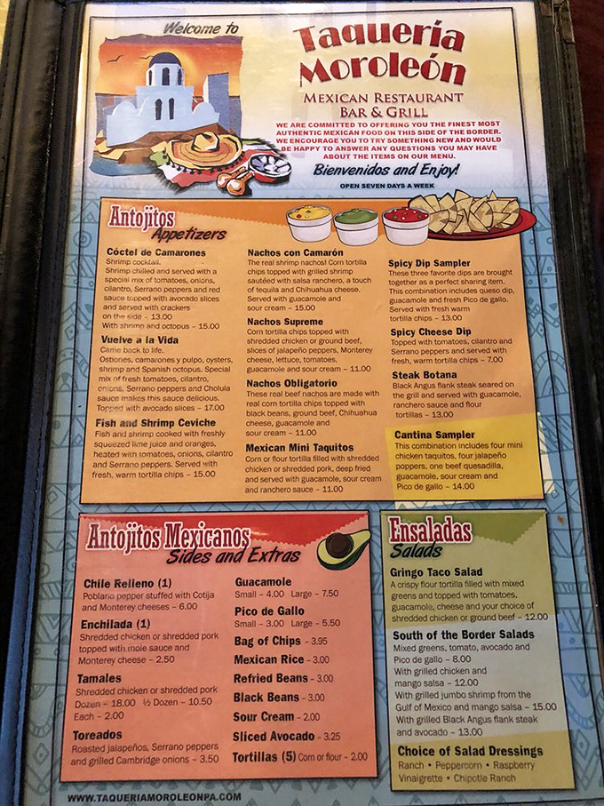 This menu isn't just a list of dishes&mdash;it's a roadmap to culinary bliss. The antojitos section alone could keep you coming back weekly.