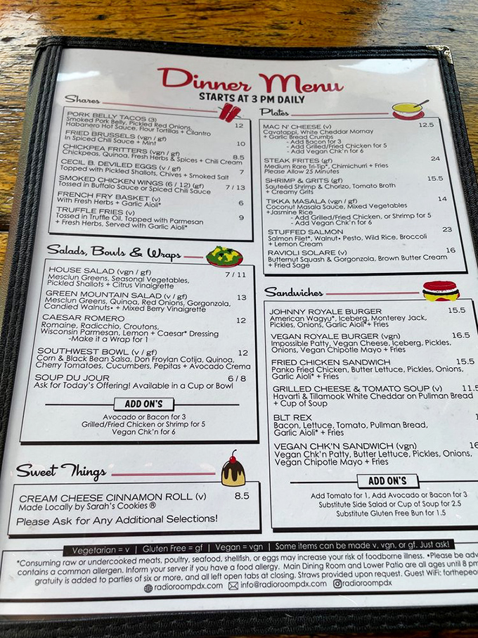 This isn't just a menu – it's a roadmap to happiness. Each section reveals the kitchen's philosophy: comfort food that's traveled the world but remembers where it came from.