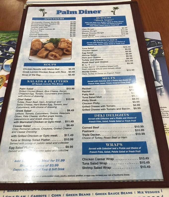 A menu that doesn't know when to quit! From mozzarella sticks to Monte Cristos, Palm Diner's offerings read like a greatest hits album of American comfort food.