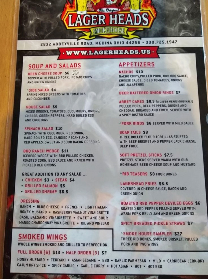 A menu that reads like poetry to barbecue enthusiasts&mdash;notice how every section tempts you into ordering just one more thing.