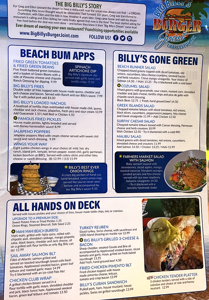 Menu magic that'll make decision-making the hardest part of your day. From Beach Bum Apps to Billy's Gone Green, choices abound!