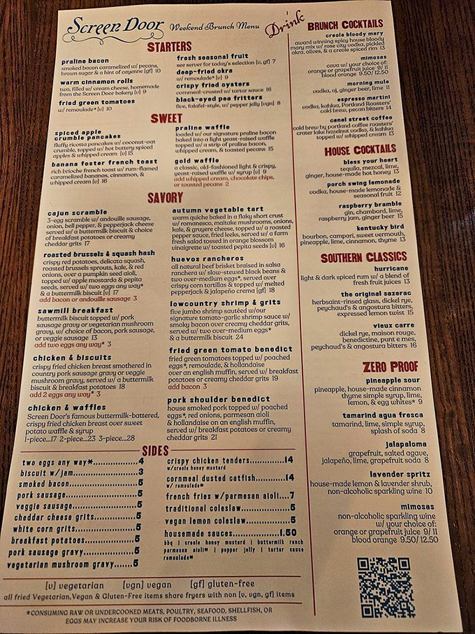 This menu reads like a love letter to Southern cuisine. Each description is a promise of comfort.