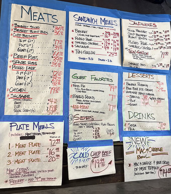 The handwritten menu &ndash; barbecue's version of sacred text. No fancy fonts needed when the meat speaks for itself.