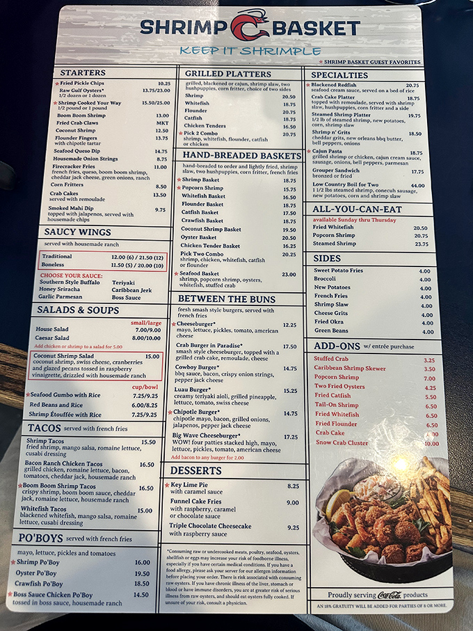 A menu that says "Keep it Shrimple" is my kind of philosophy. Life-changing decisions await between the po'boys and those hand-breaded baskets.