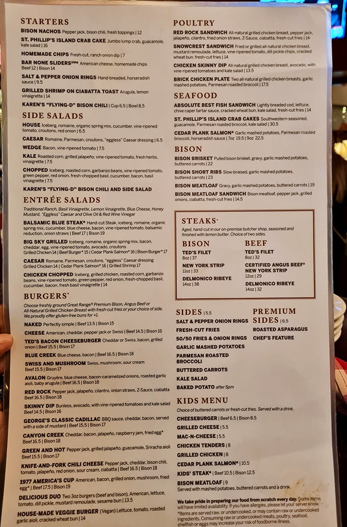 The menu reads like a love letter to American cuisine, with bison taking center stage. Decision paralysis has never been so delicious.