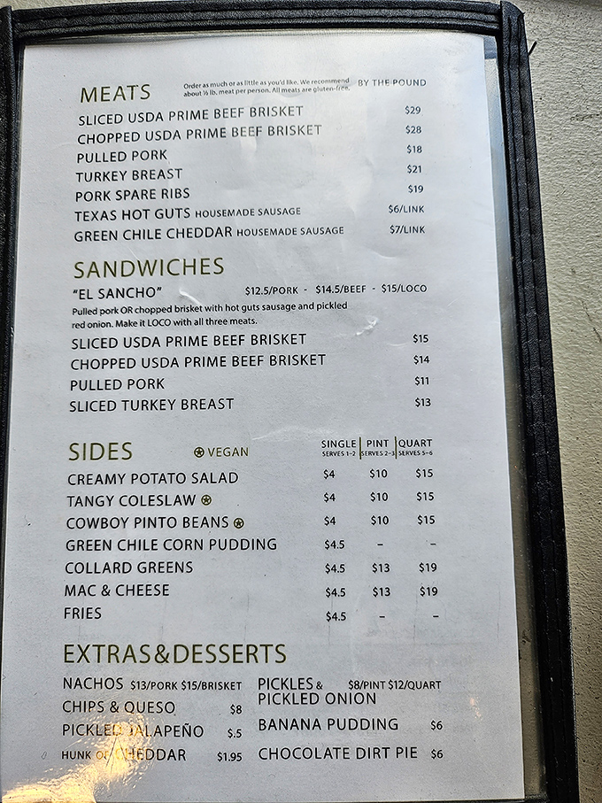 This menu isn't just a list&mdash;it's a roadmap to happiness. Each line represents a different path to barbecue enlightenment.