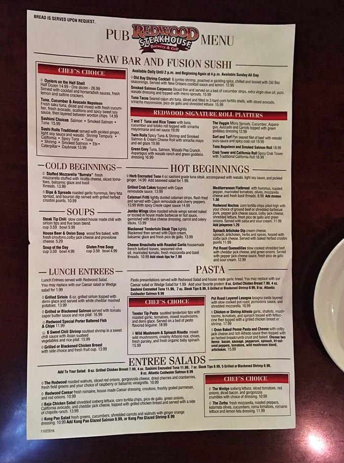 A menu that reads like a love letter to carnivores, with surprising plot twists of sushi and seafood for those who dare to venture beyond beef.