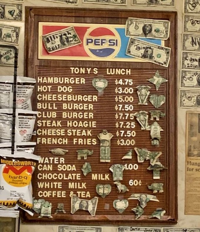 This menu board, adorned with currency tributes, offers life's simplest question: how much deliciousness can you handle today? 