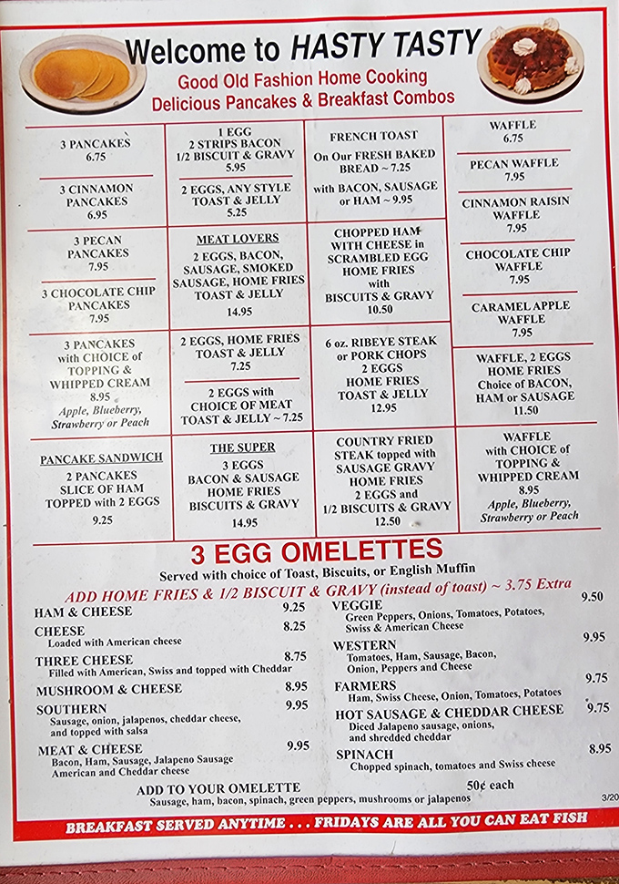 This menu reads like a love letter to breakfast, where every option promises comfort.