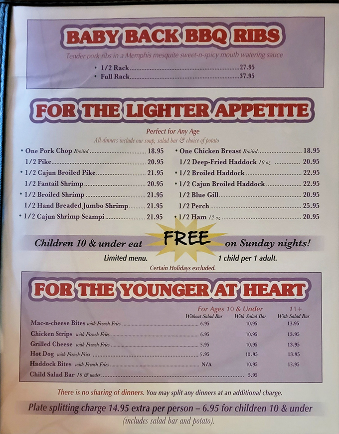 A menu that honors the "lighter appetite" while tempting you toward indulgence. Those baby back ribs are calling your name like an old friend.