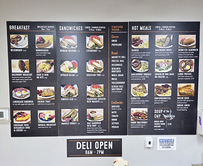The menu board reads like a love letter to German cuisine&mdash;each item a potential relationship you'll want to commit to.