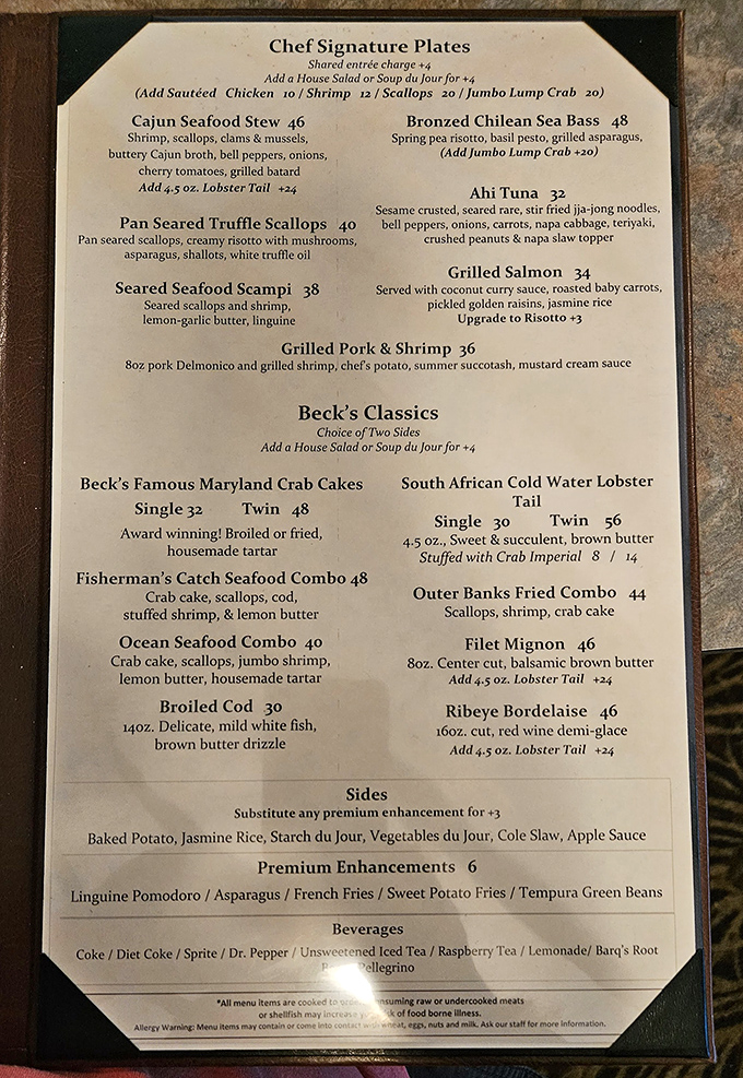 The menu reads like a love letter to the ocean, with each description promising a different maritime romance.