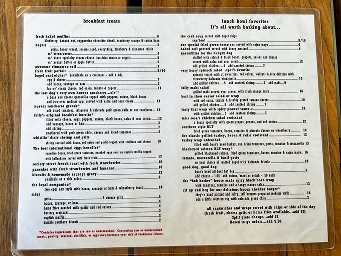 A menu that solves the eternal breakfast dilemma: sweet or savory? The answer at Lost Dog is clearly "Why not both?"