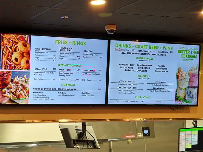The digital menu board at BurgerFi is a roadmap to happiness. Fries, rings, craft beer, and frozen custard &ndash; decisions have never been so deliciously difficult. 