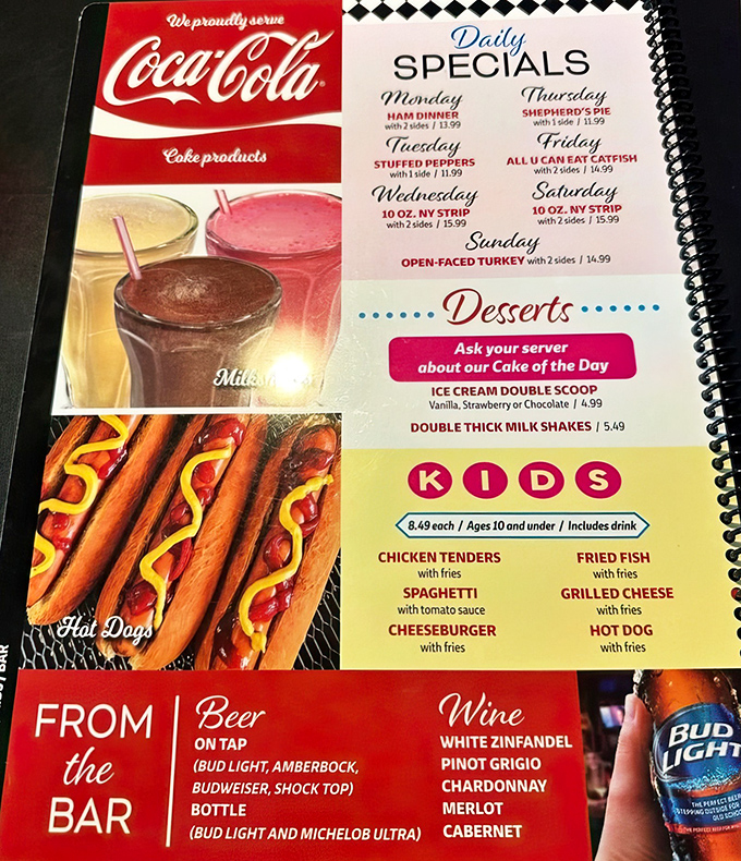 The menu reads like a greatest hits album of American comfort food, with daily specials that give you something to look forward to every day of the week.