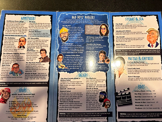 This isn't just a menu&mdash;it's a pop culture party on paper. Each burger has its own personality, much like the characters adorning it.