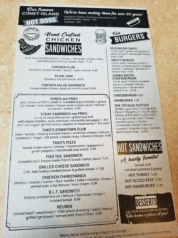 A menu that reads like a greatest hits album of American comfort food, with each item promising to satisfy that craving you didn't know you had.