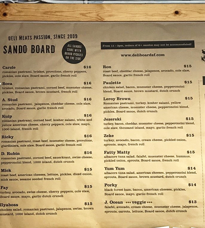 The menu reads like a who's who of sandwich royalty. Each name promises a different path to delicious oblivion.